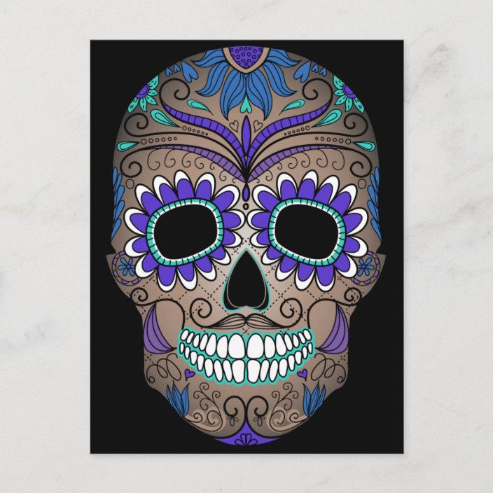 Colorful Retro Sugar Skull Postcard | Zazzle.com