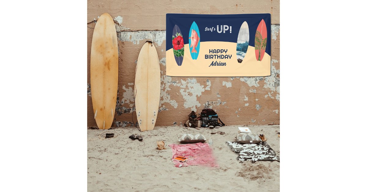 Colorful Retro Surfboards Surfs Up Birthday Party Banner | Zazzle