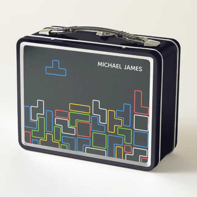 Colorful Retro Video Game Gamer Personalized Name Metal Lunch Box | Zazzle