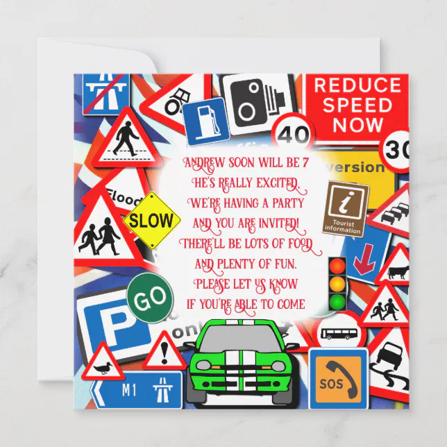 Colorful Road Signs, Birthday Party Invitation | Zazzle