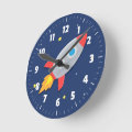 Colorful Rocket Ship, Outer Space, For Kids Room Round Clock | Zazzle