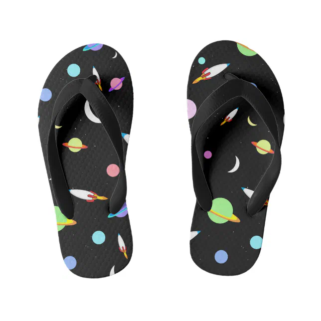 Colorful Rockets Planets Moons Stars Outer Space Kid's Flip Flops | Zazzle