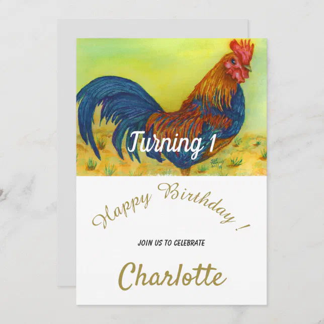 Colorful Rooster 1st Birthday Invitation | Zazzle