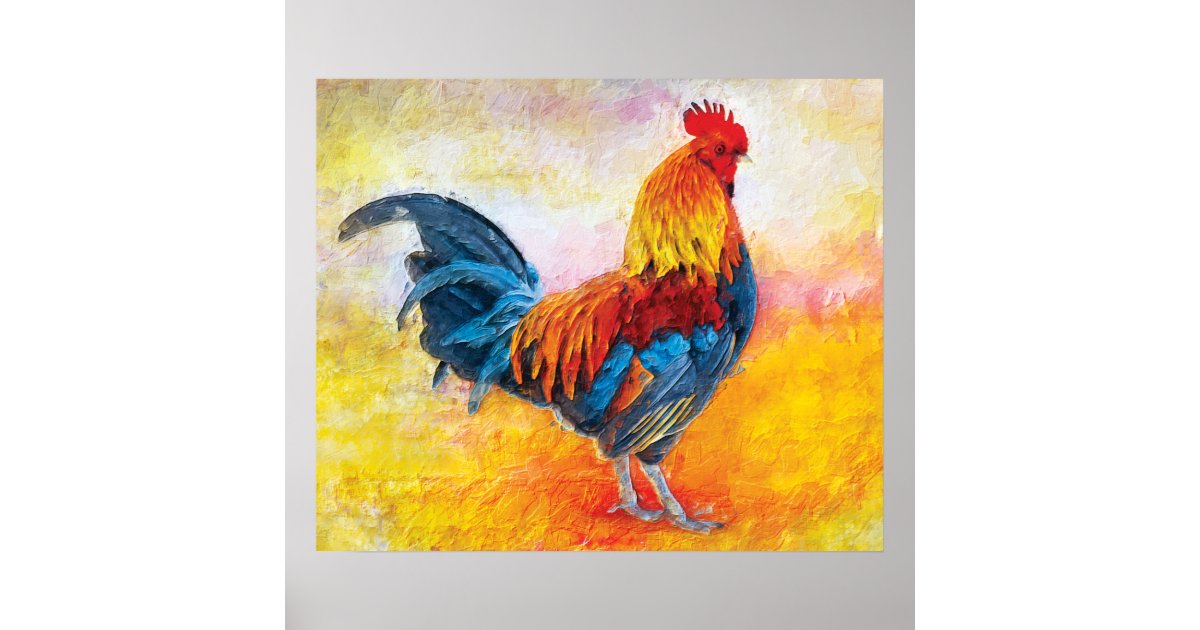 Colorful Rooster Digital Art Painting Poster | Zazzle