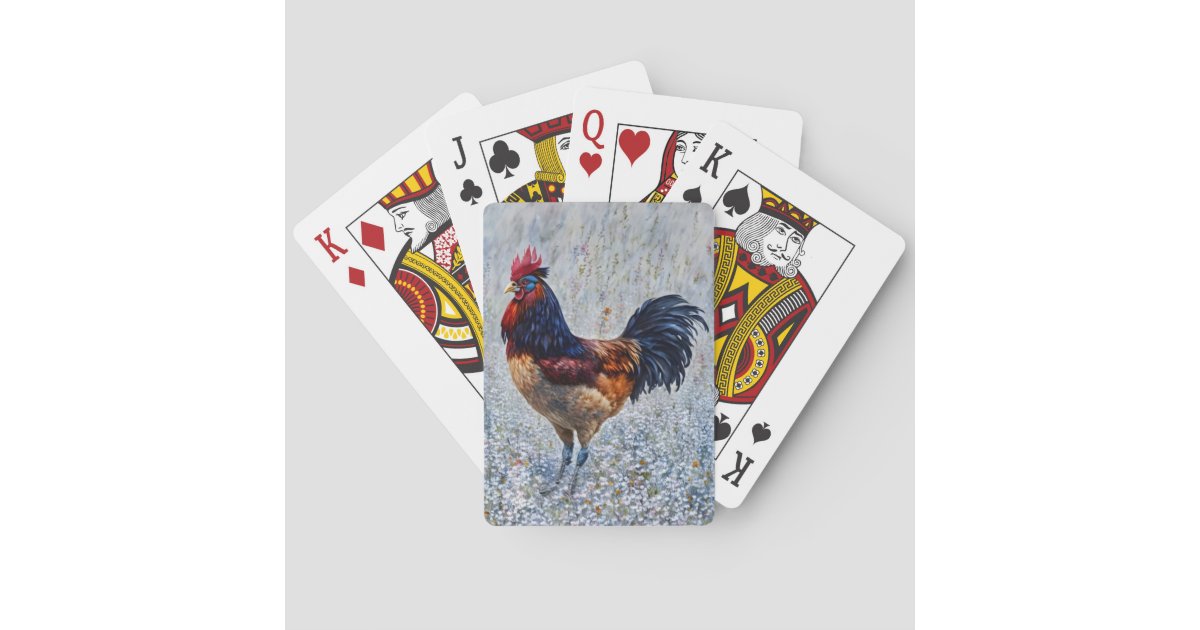 Colorful Rooster Farm Art Playing Cards | Zazzle