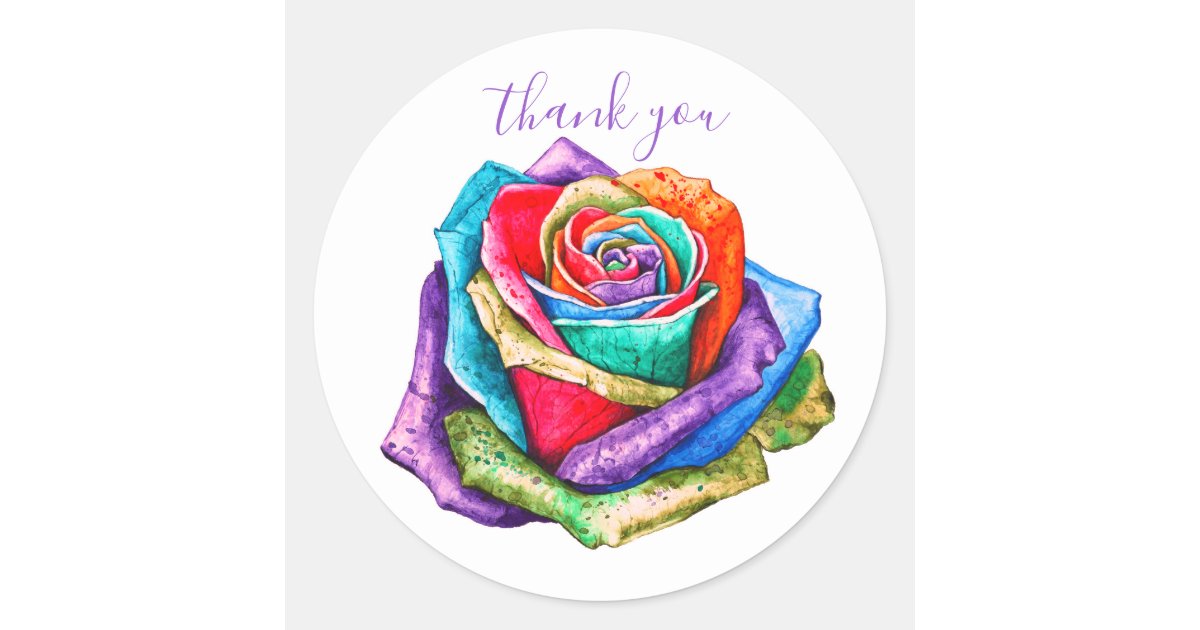 Colorful Rose Floral Thank You Sticker | Zazzle