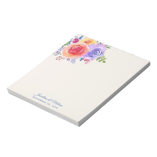 Colorful Roses Watercolor Floral Wedding Notepad | Zazzle