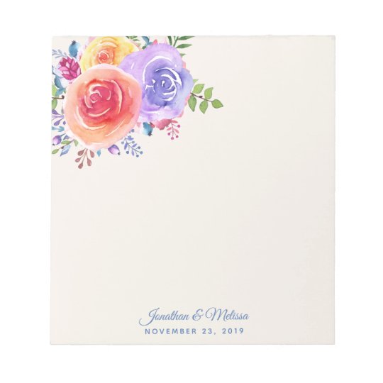 Colorful Roses Watercolor Floral Wedding Notepad | Zazzle.com