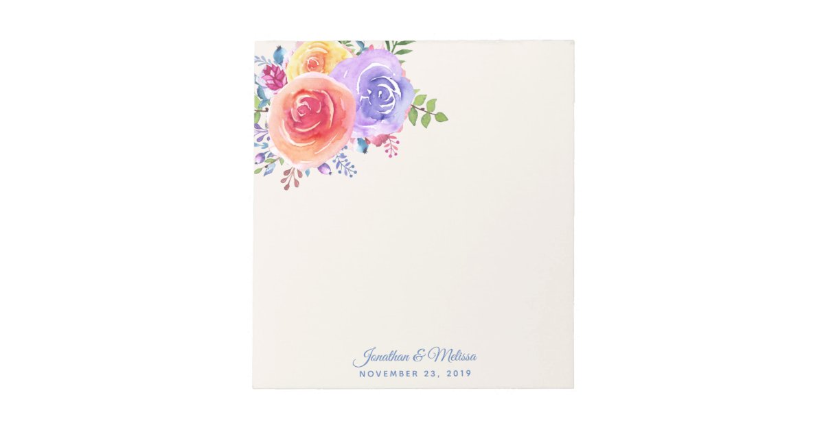 Colorful Roses Watercolor Floral Wedding Notepad | Zazzle