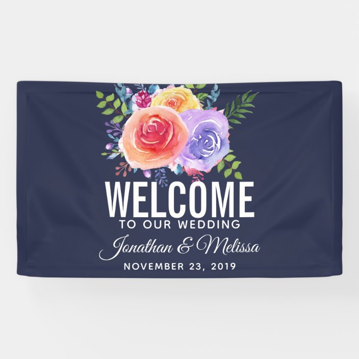 Colorful Roses Watercolor Floral Wedding Welcome Banner | Zazzle.com
