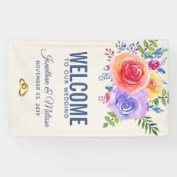 Colorful Roses Watercolor Floral Wedding Welcome Banner | Zazzle