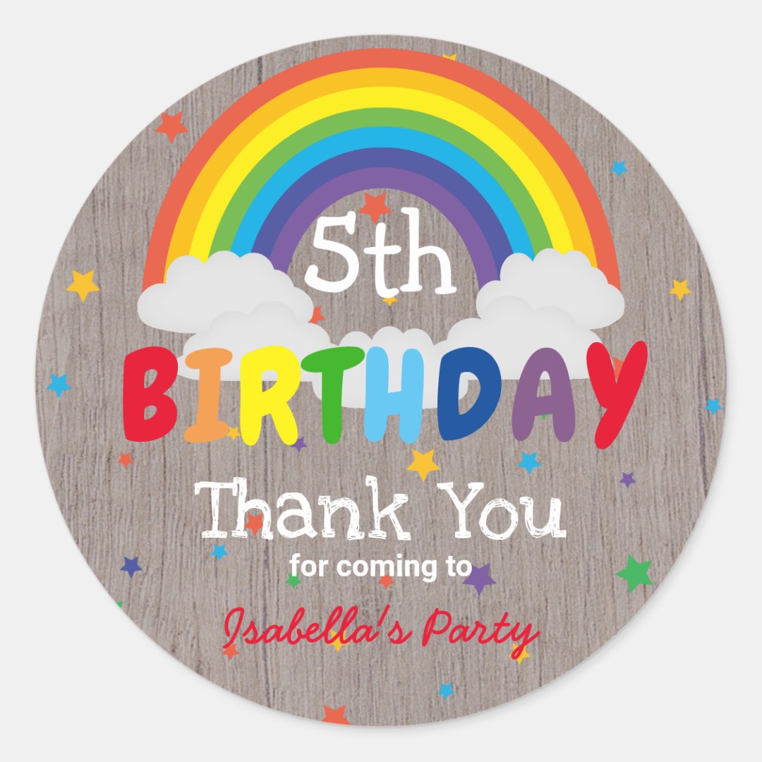 Colorful Rustic Rainbow Kid's Birthday Party Classic Round Sticker | Zazzle