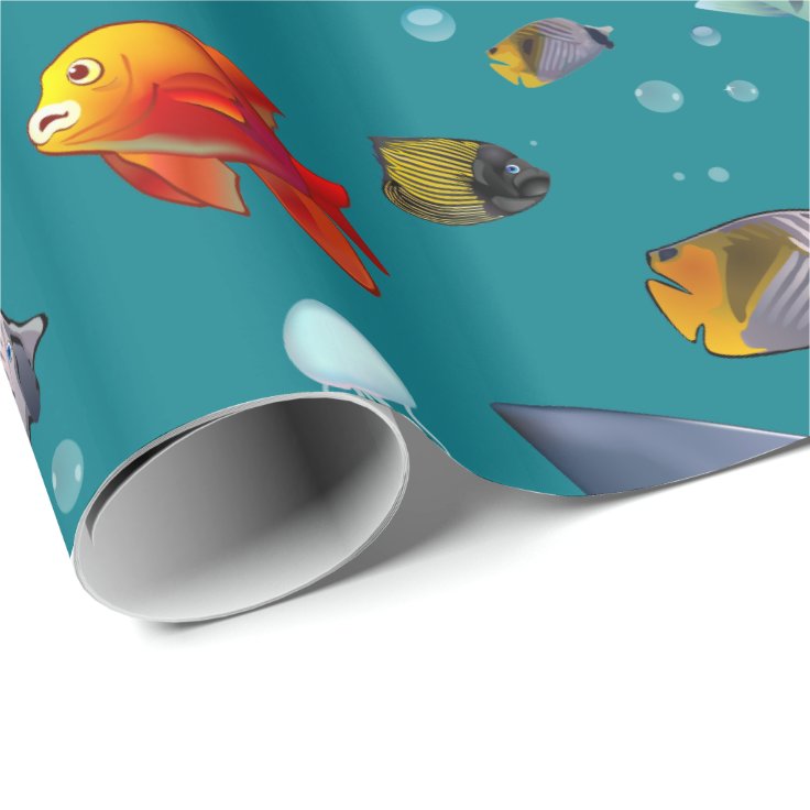 Colorful Saltwater Fish Cartoon Wrapping Paper | Zazzle