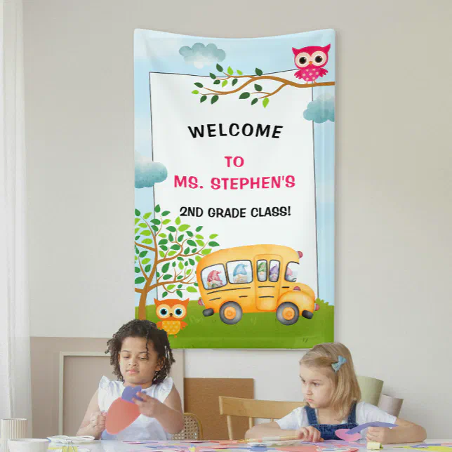 Colorful School Bus Teacher Classroom Welcome Banner | Zazzle