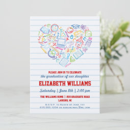 Colorful School Heart Graduation Invitation | Zazzle