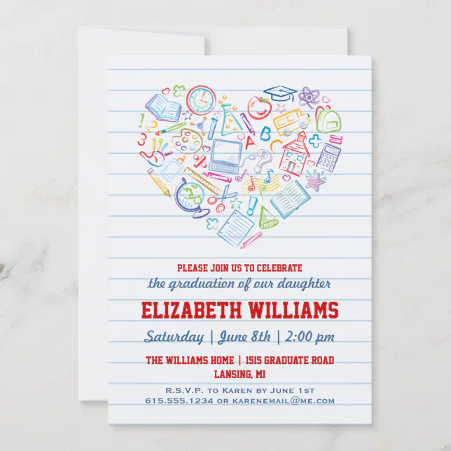 Colorful School Heart Graduation Invitation | Zazzle