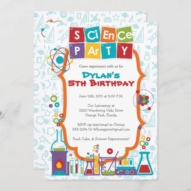 Colorful Science Themed Party Invitation | Zazzle