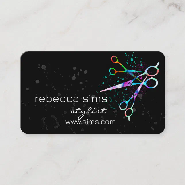 colorful scissors on black and teal modern bold business card | Zazzle