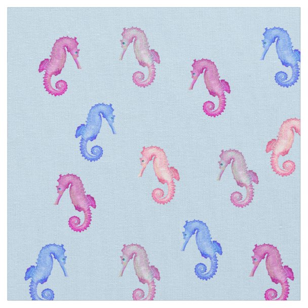 Seahorse Nautical Pattern Fabric | Zazzle
