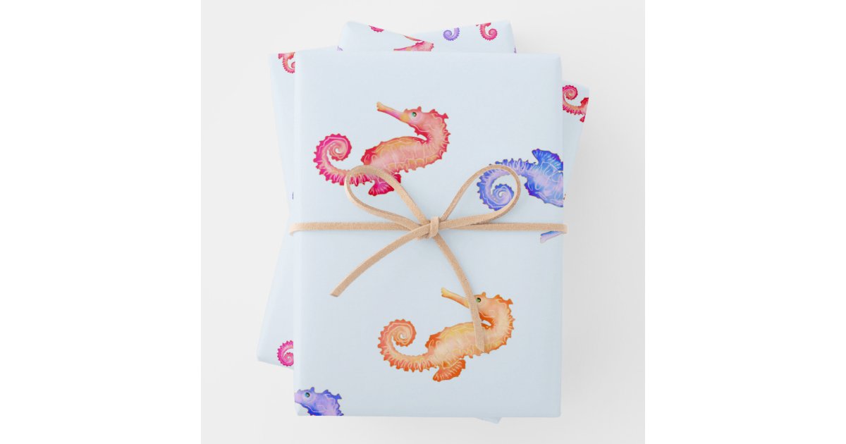 Colorful Seahorses Pattern Wrapping Paper Sheets | Zazzle