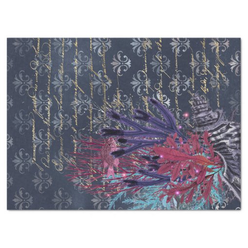 Colorful Seaweed and Fish on Blue Decoupage Tissue Paper | Zazzle