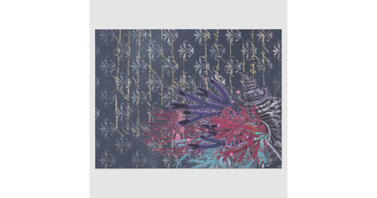 Colorful Seaweed and Fish on Blue Decoupage Tissue Paper | Zazzle