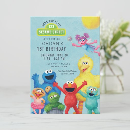 Colorful Sesame Street Illustration Birthday Party Invitation | Zazzle