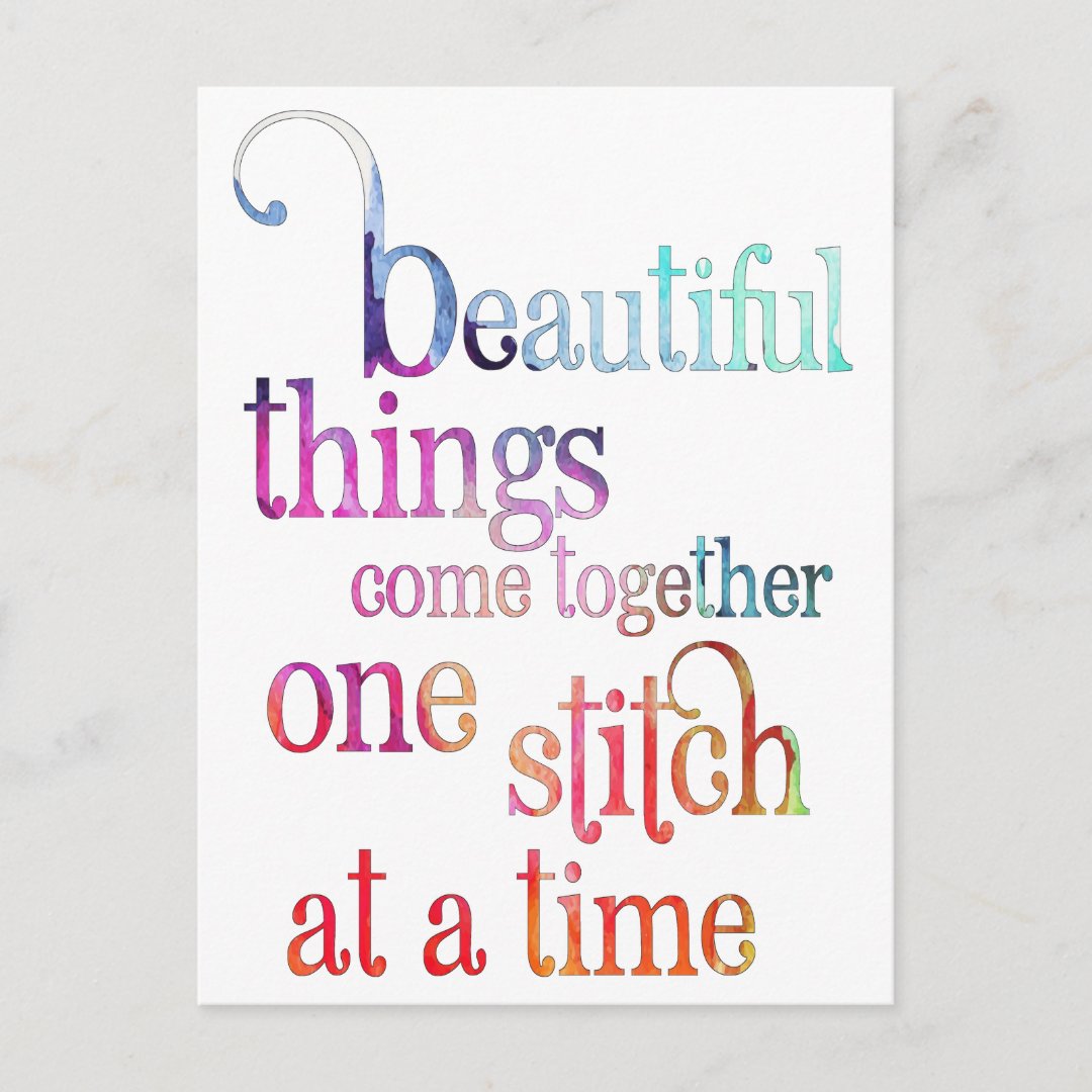 Colorful Sewing Embroidery Knitting Quote Postcard | Zazzle
