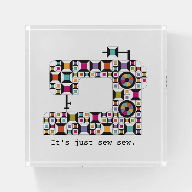 Colorful Sewing Machine Quilt Pattern Paperweight | Zazzle