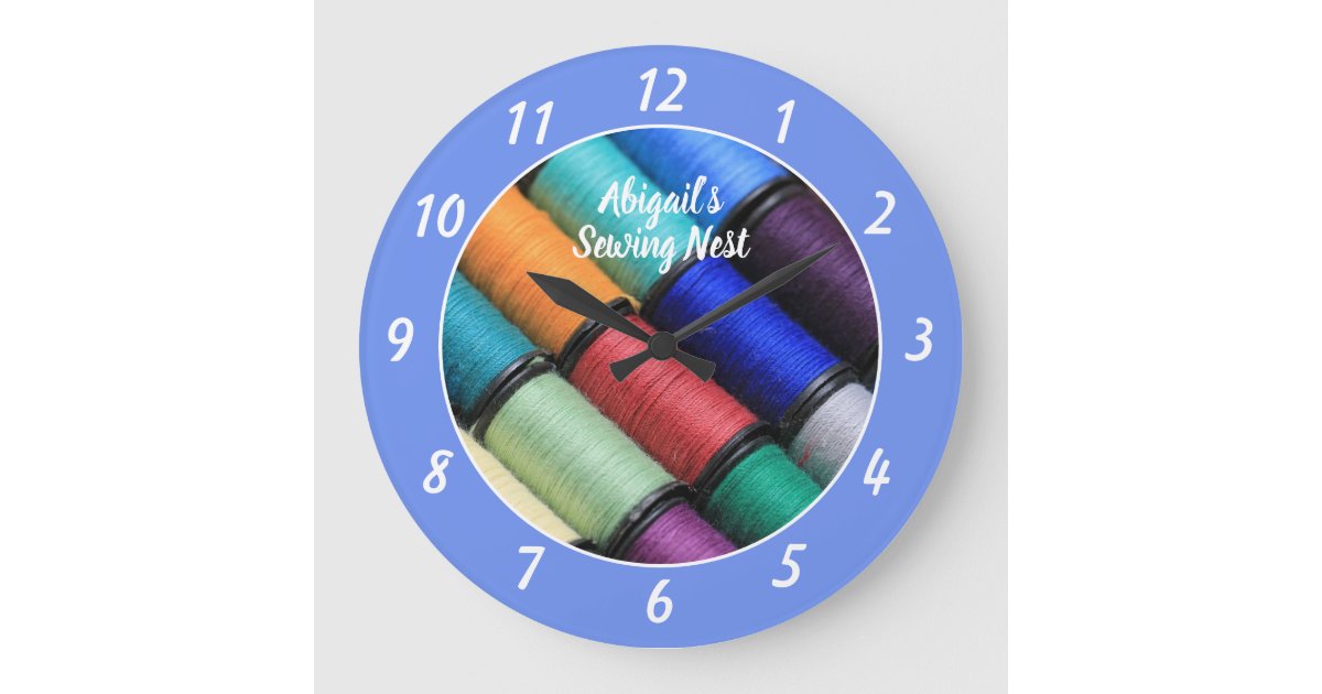 Colorful Sewing Room Personalized Round Clock | Zazzle