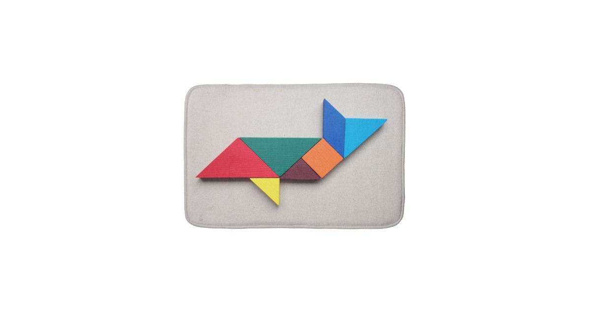 Colorful shark Tangram Bathroom Mat | Zazzle