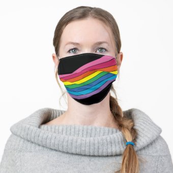 Colorful Simple Rainbow Stripes Flag On Black Adult Cloth Face Mask ...
