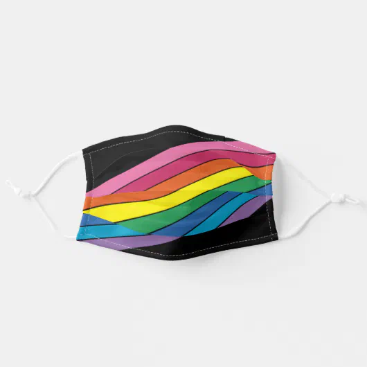 Colorful Simple Rainbow Stripes Flag On Black Adult Cloth Face Mask ...
