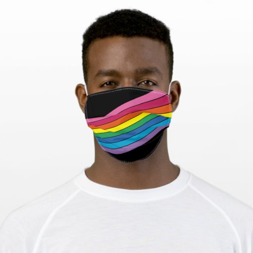 Colorful Simple Rainbow Stripes Flag On Black Adult Cloth Face Mask ...
