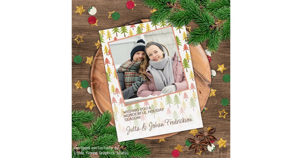 Colorful Simple Rustic Forest Pinetree Art Pattern Postcard | Zazzle