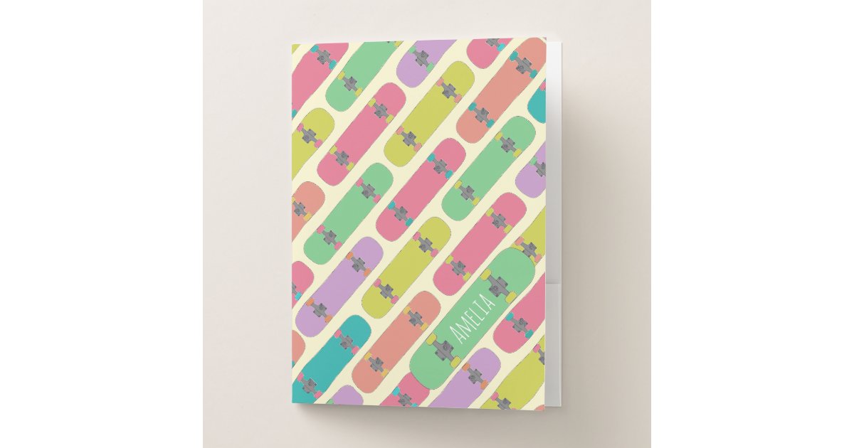 Colorful Skateboard Pattern Personalised Pocket Folder | Zazzle