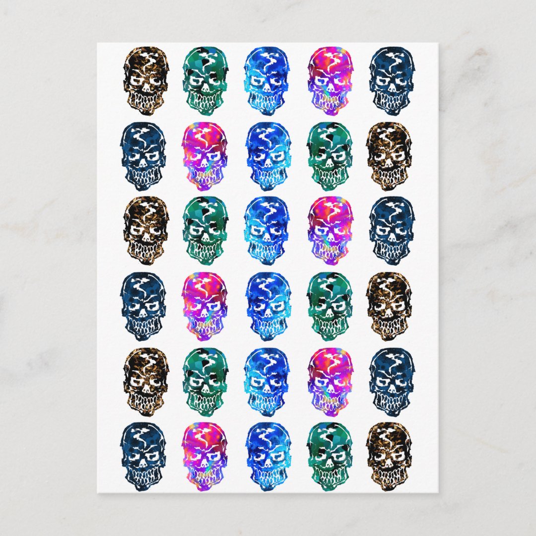 Colorful Skulls Pattern Postcard | Zazzle