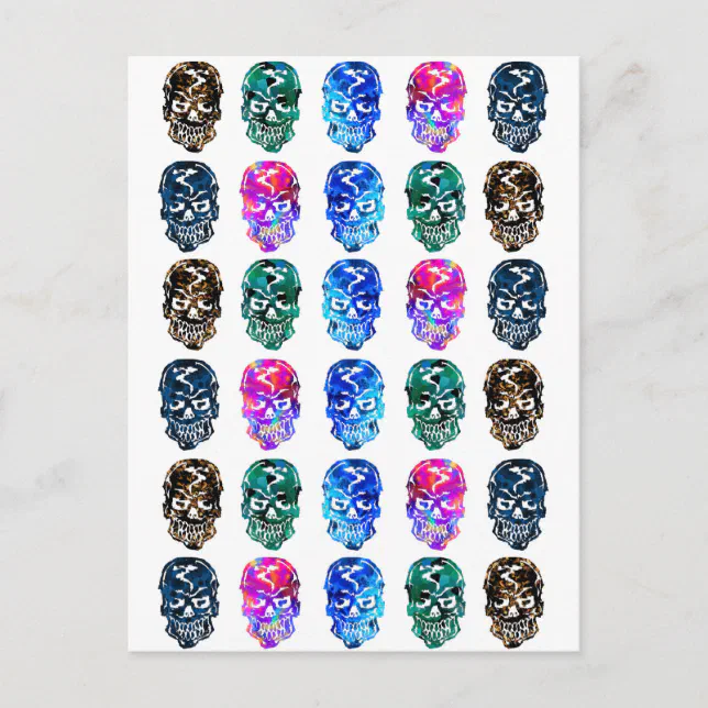 Colorful Skulls Pattern Postcard | Zazzle
