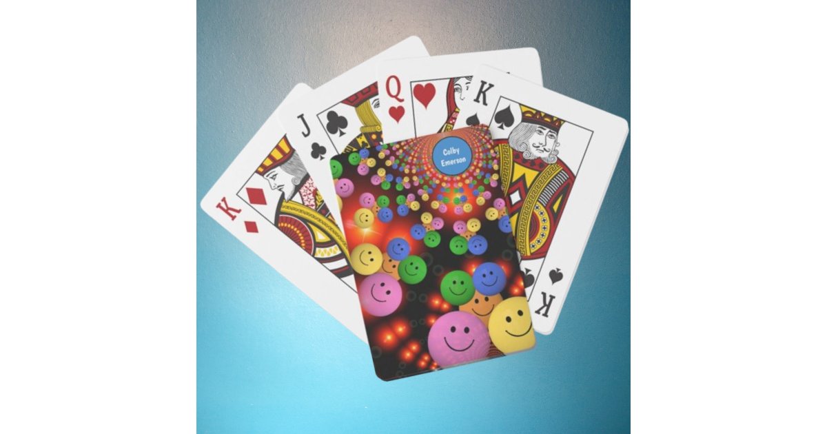 Colorful Smile Faces & Cute Happy Smiles Bubbles Poker Cards | Zazzle