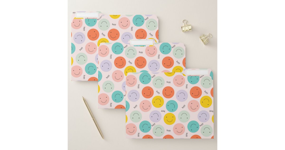 Colorful Smiling Happy Face Pattern File Folder | Zazzle
