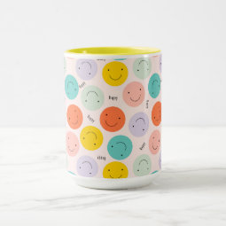 Colorful Smiling Happy Face Pattern Mug | Zazzle