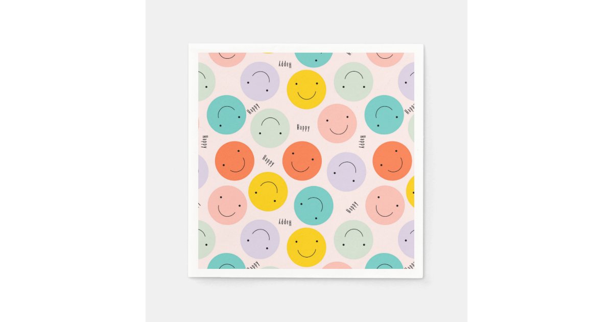 Colorful Smiling Happy Face Pattern Napkins | Zazzle