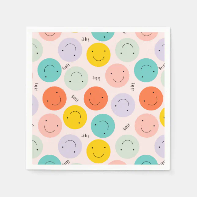Colorful Smiling Happy Face Pattern Napkins | Zazzle