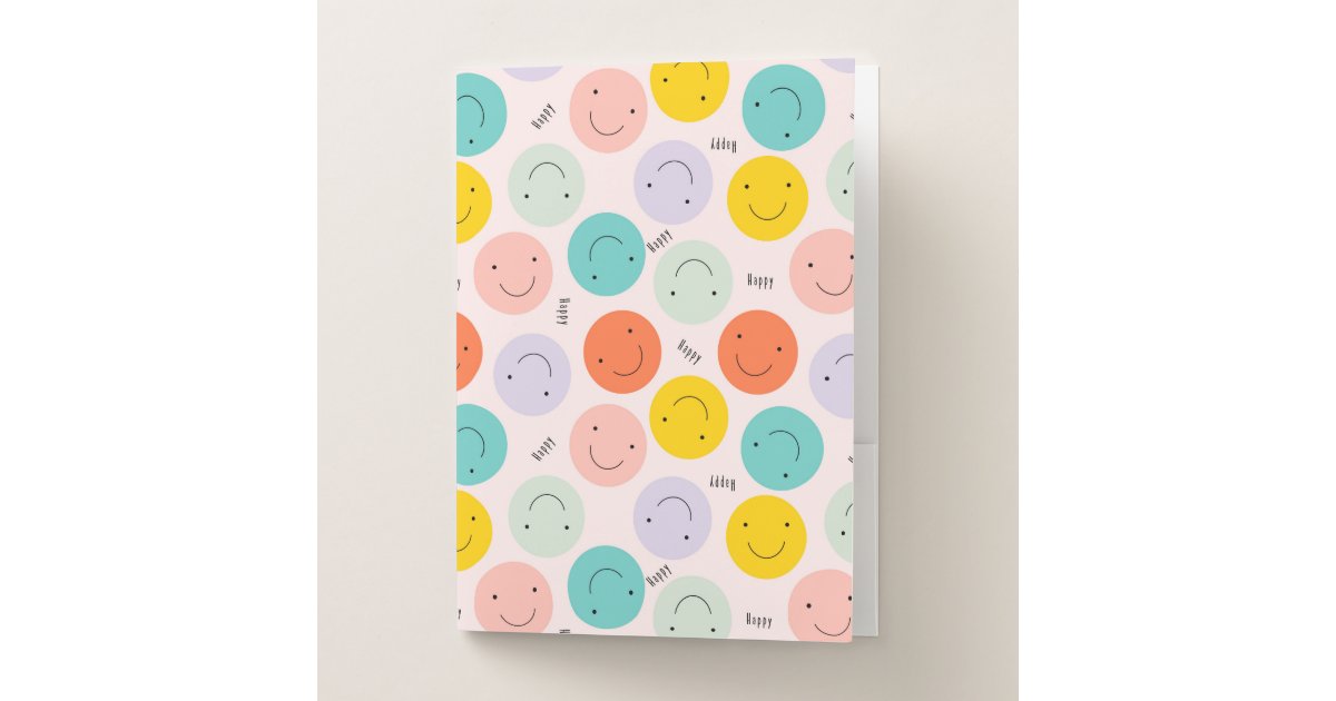 Colorful Smiling Happy Face Pattern Pocket Folder | Zazzle