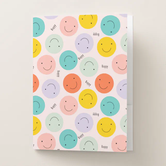 Colorful Smiling Happy Face Pattern Pocket Folder | Zazzle