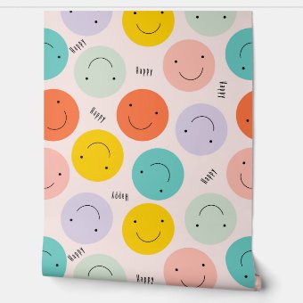 Colorful Smiling Happy Face Pattern Wallpaper | Zazzle