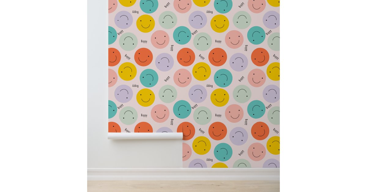 Colorful Smiling Happy Face Pattern Wallpaper | Zazzle