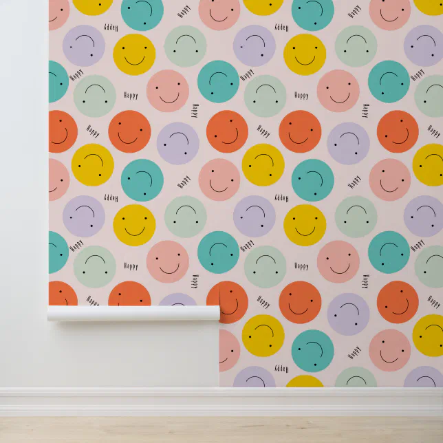 Colorful Smiling Happy Face Pattern Wallpaper | Zazzle