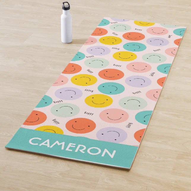 Colorful Smiling Happy Face Pattern Yoga Mat | Zazzle