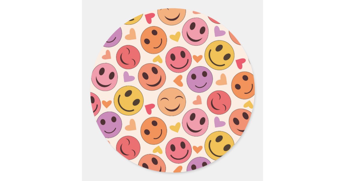 Colorful Smiling Happy faces with hearts Classic Round Sticker | Zazzle
